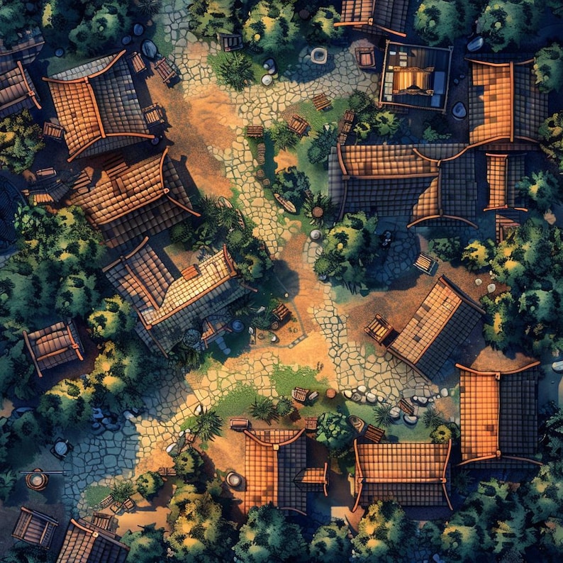 Japanese Village Battle Maps, Dnd Digital Medieval City Streets ...