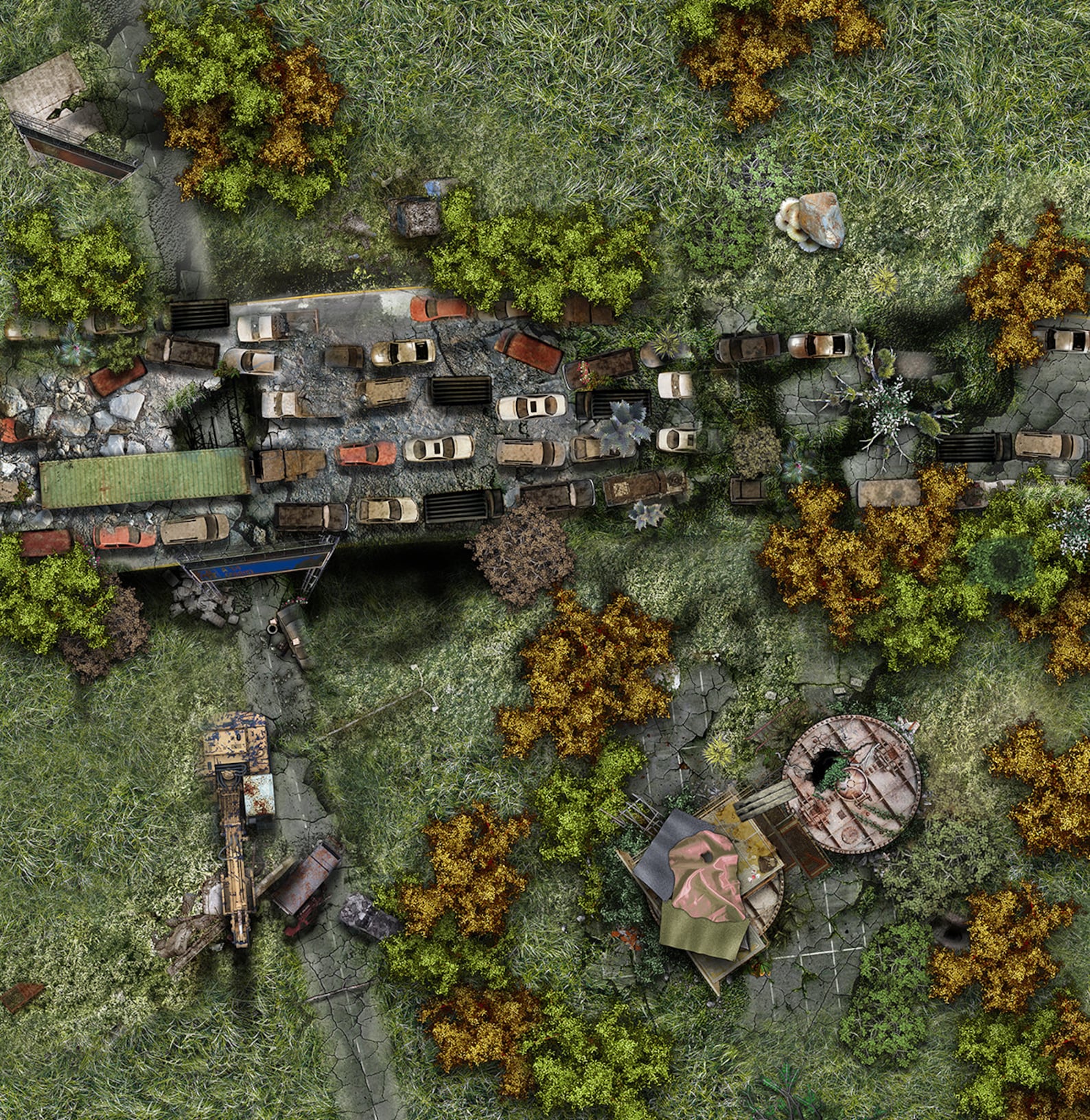 Post-apocalyptic Highway Battle Map Abandoned Car Park & Watercastle ...