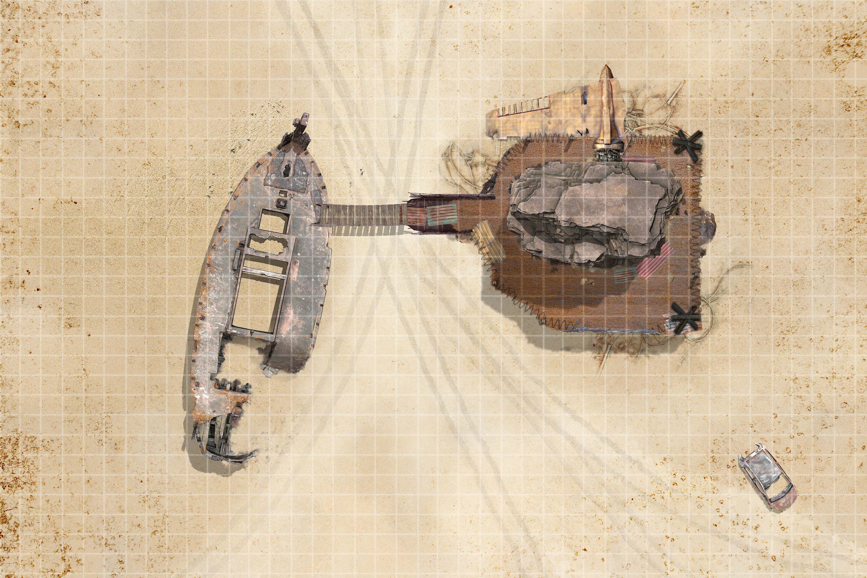Wasteland Desert Rock's Lair Battle Map Random Encounter Checkpoint Post-apocalyptic Battlemap ...