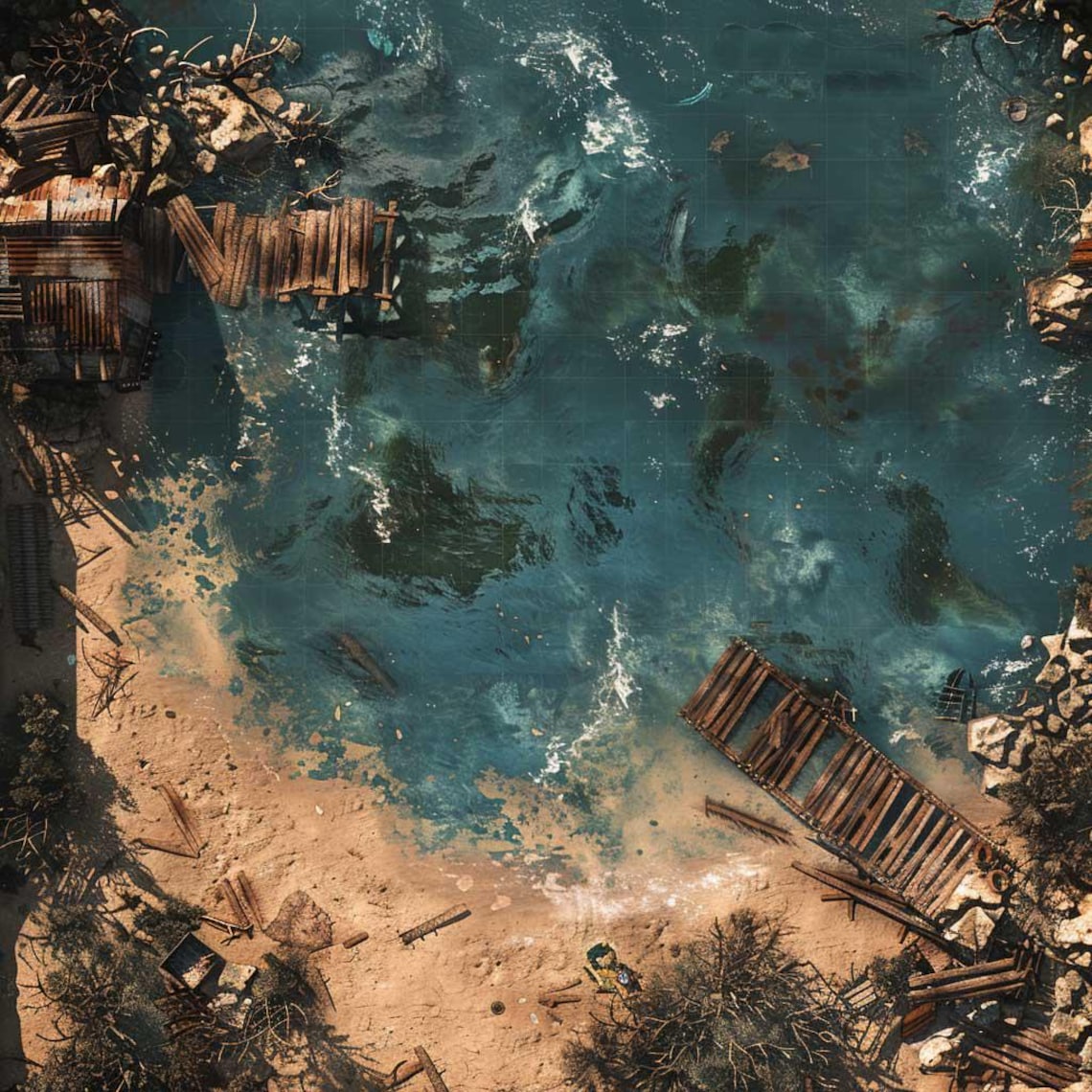 Post-apocalyptic Waterworld Battle Maps, Rpg Ocean Map, Dystopian ...
