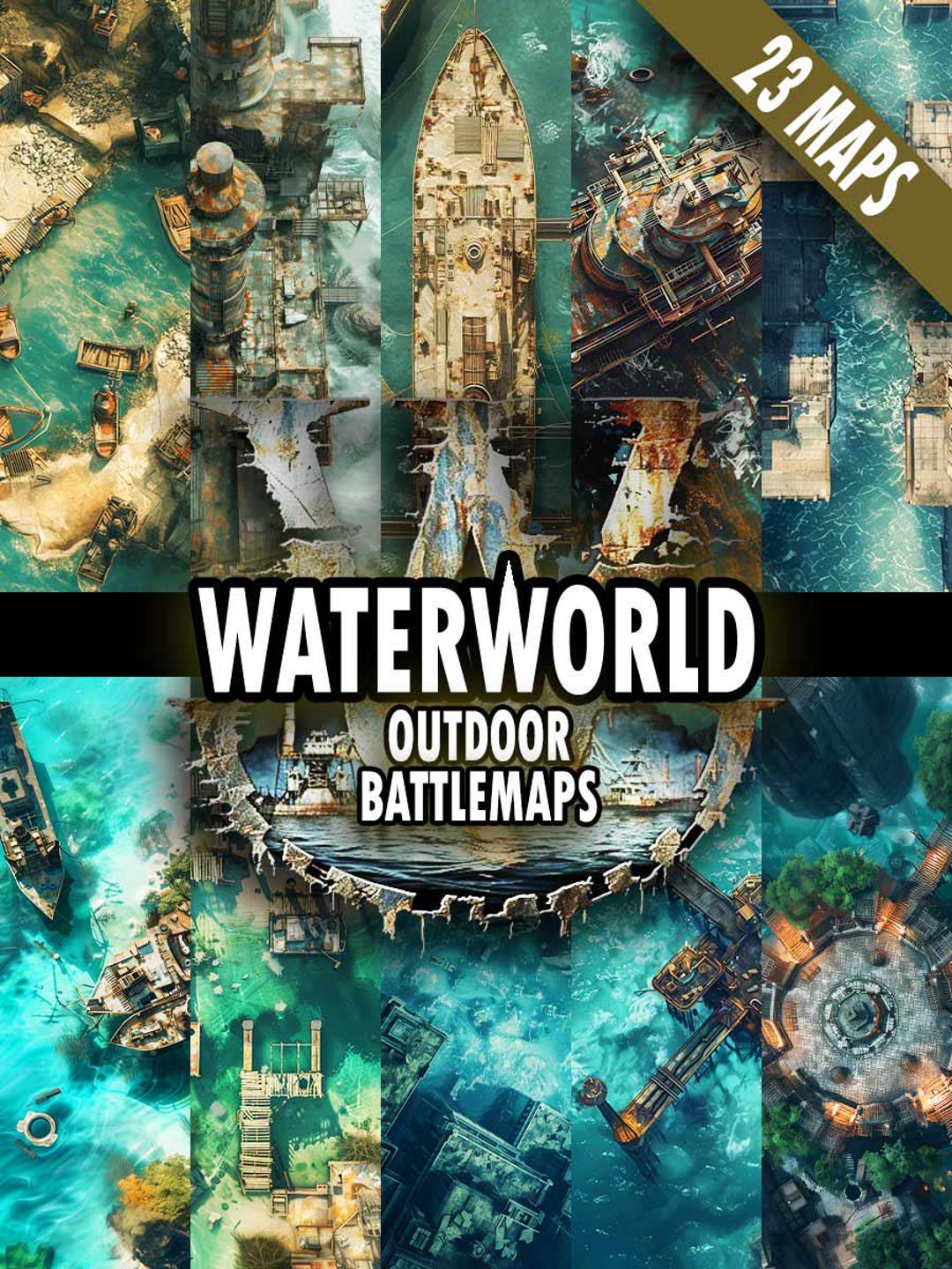 Post-apocalyptic Waterworld Battle Maps, Rpg Ocean Map, Dystopian ...