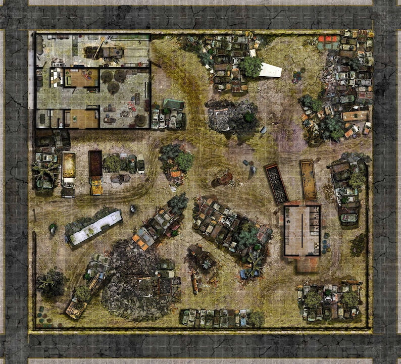 Post-apocalyptic Car Junkyard Battle Map Fallout: Virtual Table Top ...