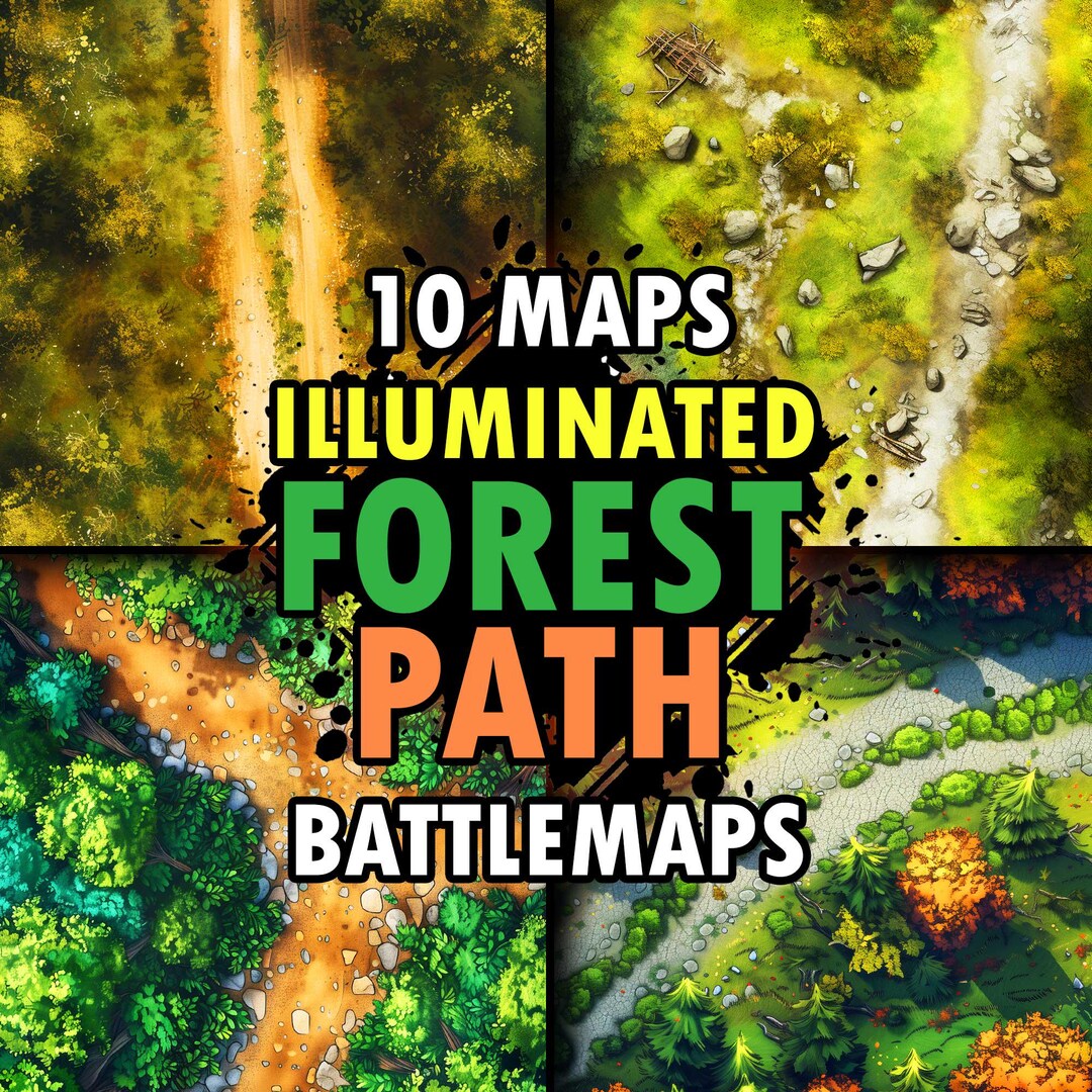 10 Illuminated Forest Path Battle Maps, Light Forest Pathway Road in ...
