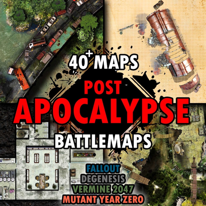 40 Post-apocalyptic RPG Battlemaps ATV Maps for Virtual Role-playing Game Fallout, Vermin 2047 ...