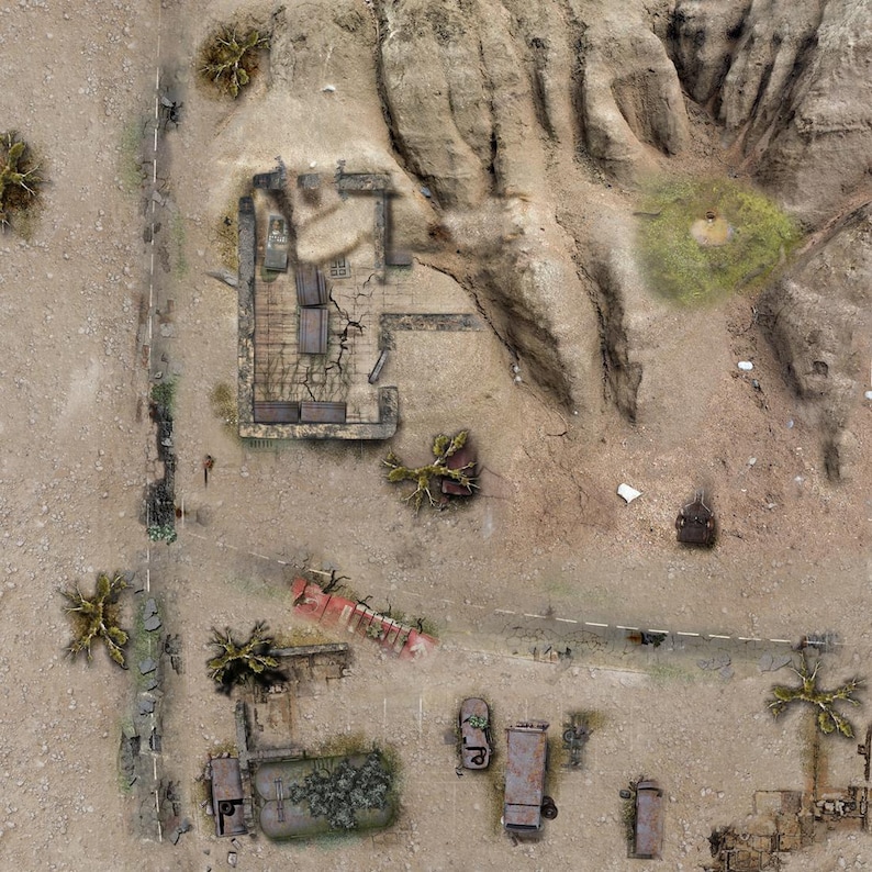 Post Apocalyptic Desert Gas Station Map, Wasteland Abandoned Pump ...