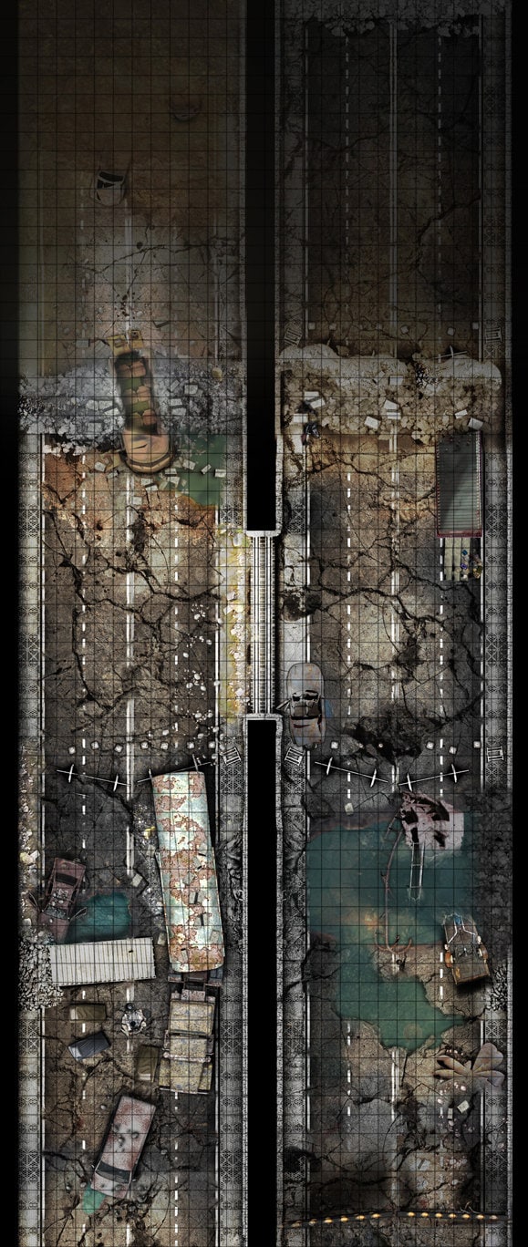 Tunnel in ruins RPG battle map contemporain apocalypse road Fallout ...