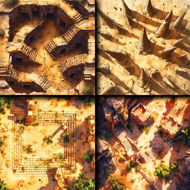 50 Desert Dnd Battle Map Bundle: Rock, Ruins, Temple, Village, Camp ...