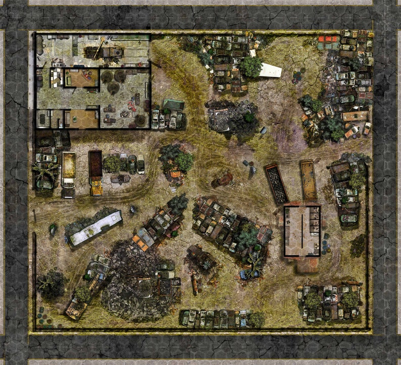 Post-apocalyptic Car Junkyard Battle Map Fallout: Virtual Table Top ...