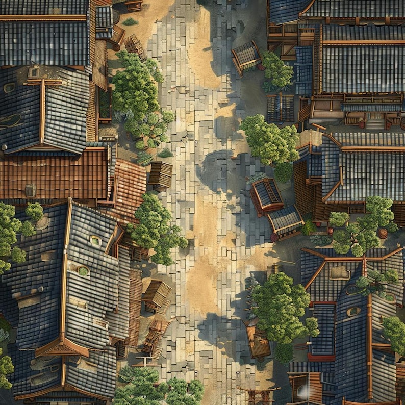 Japanese Village Battle Maps, Dnd Digital Medieval City Streets ...