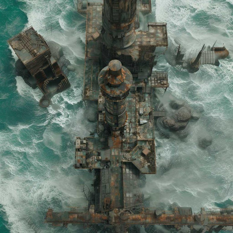 Post-apocalyptic Waterworld Battle Maps, Rpg Ocean Map, Dystopian ...