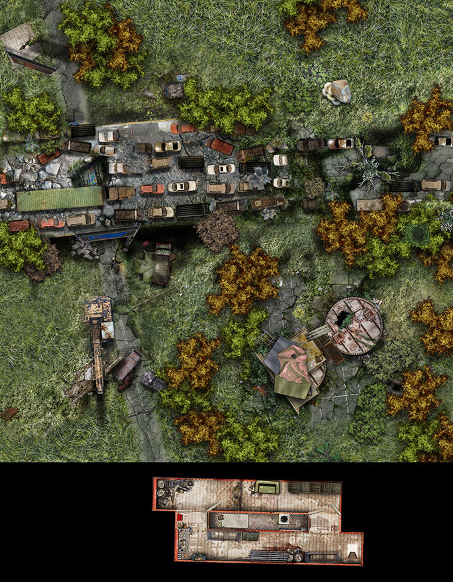 Post-apocalyptic Highway Battle Map Abandoned Car Park & Watercastle ...