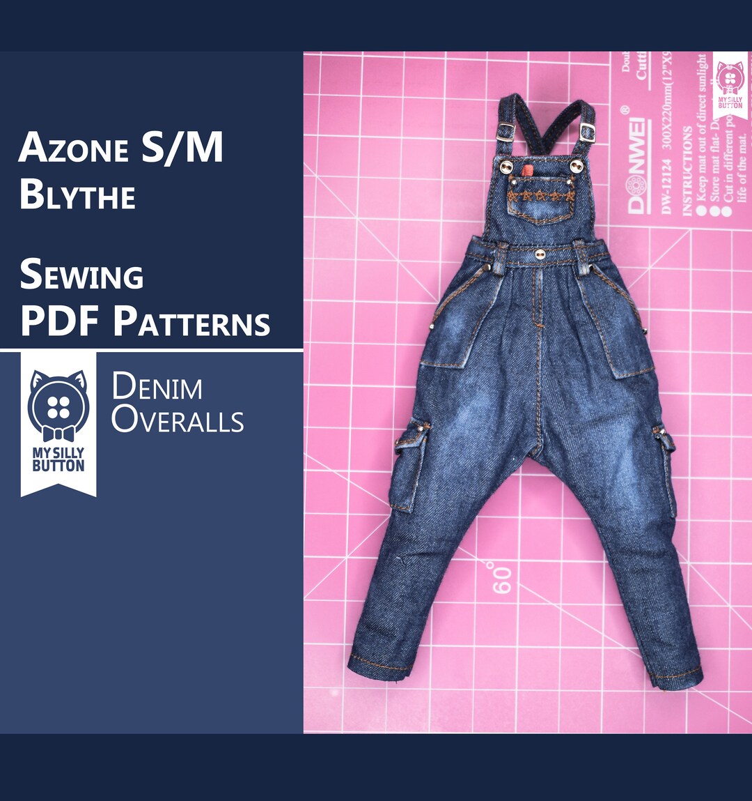 Sewing PDF Patterns "dark Denim Overalls" for Azone/blythe/obitsu With ...