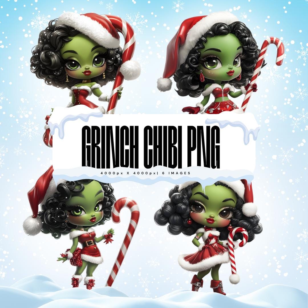 6 Grinch Chibi PNG - 4000x4000 Digital Download for Holiday Crafts ...
