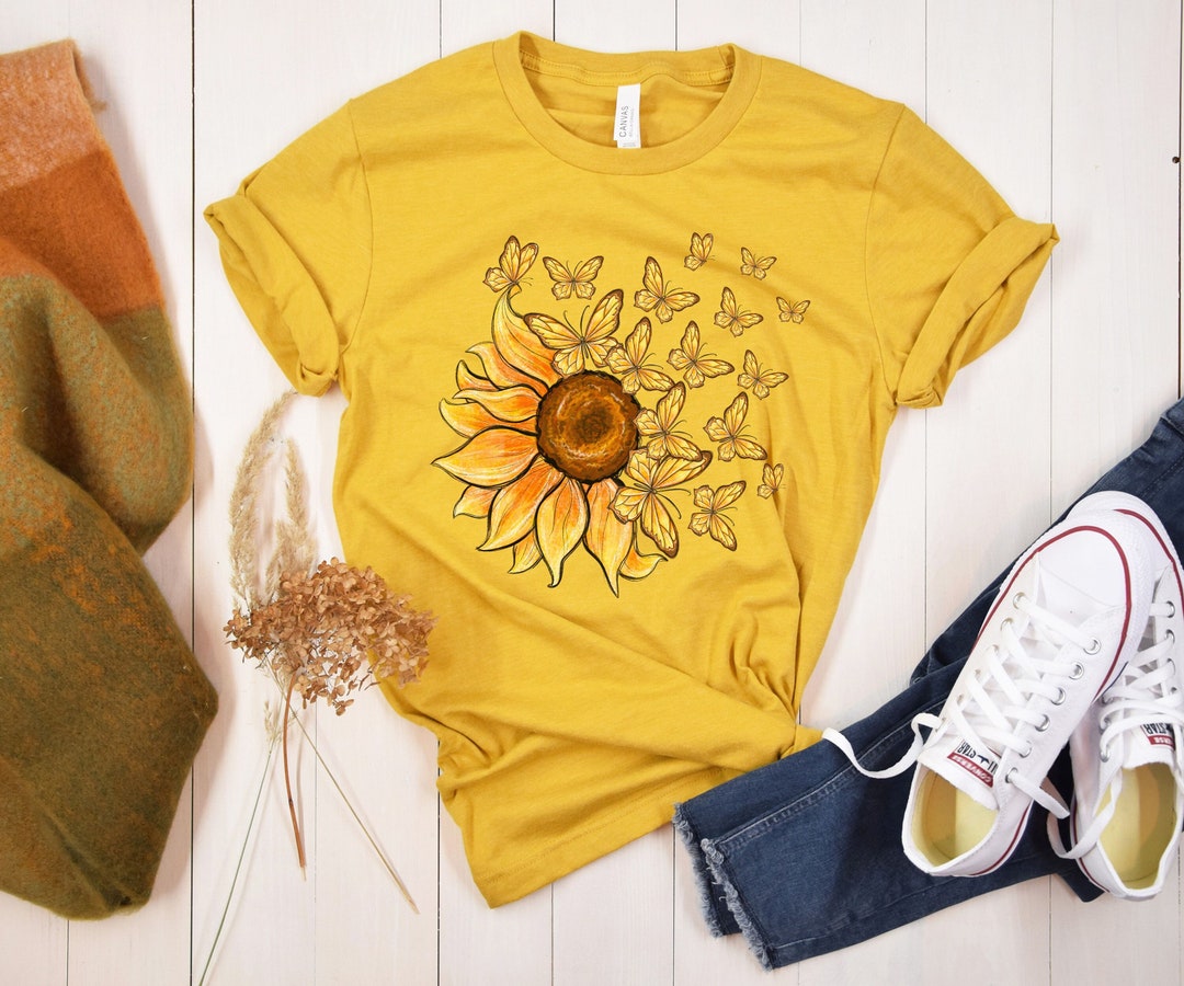 Cute Sunflowers Design, Sunflower Butterfly Shirt, Butterfly Tee ...