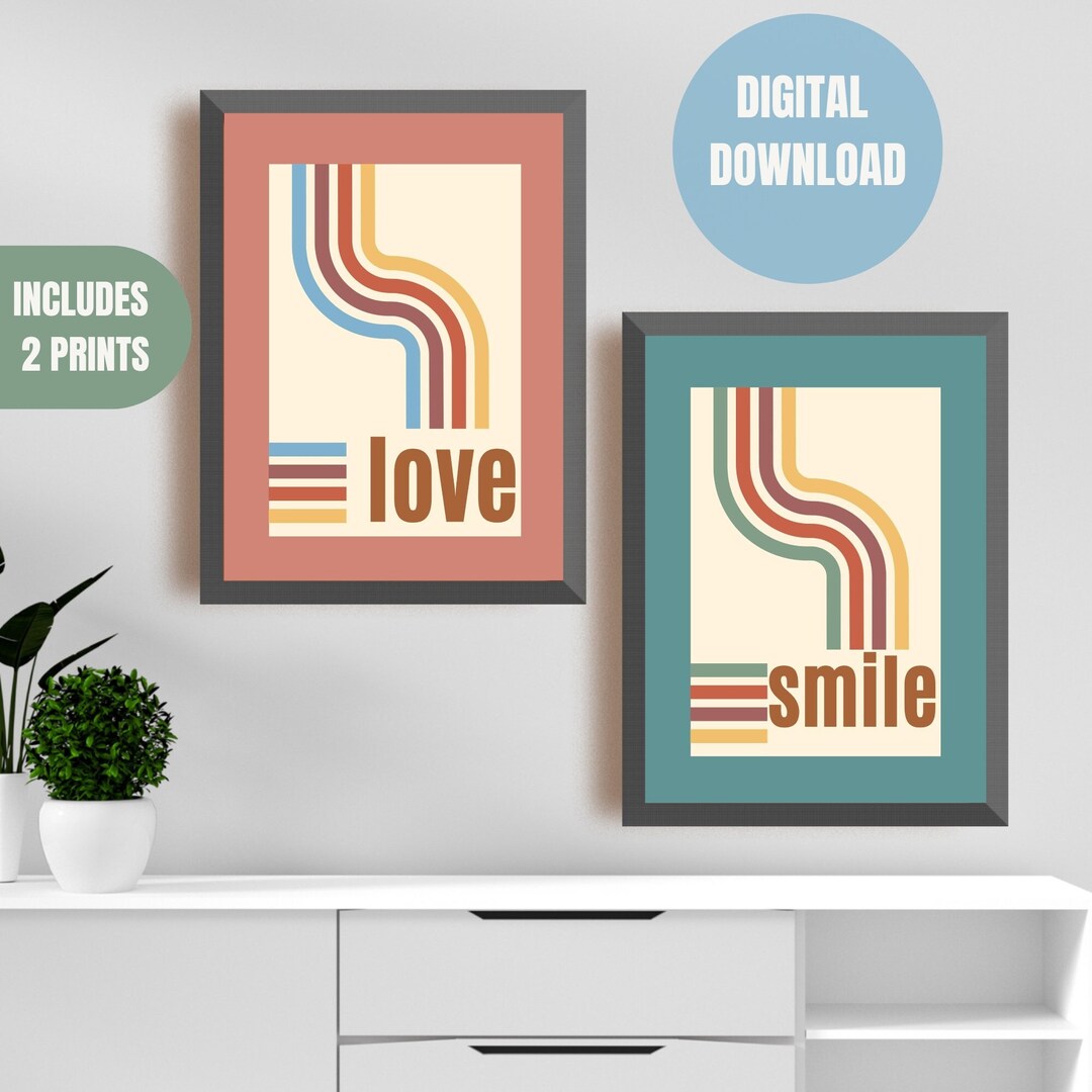 Set of 2 Printable Wall Art, Digital Prints, Retro Wall Art ...