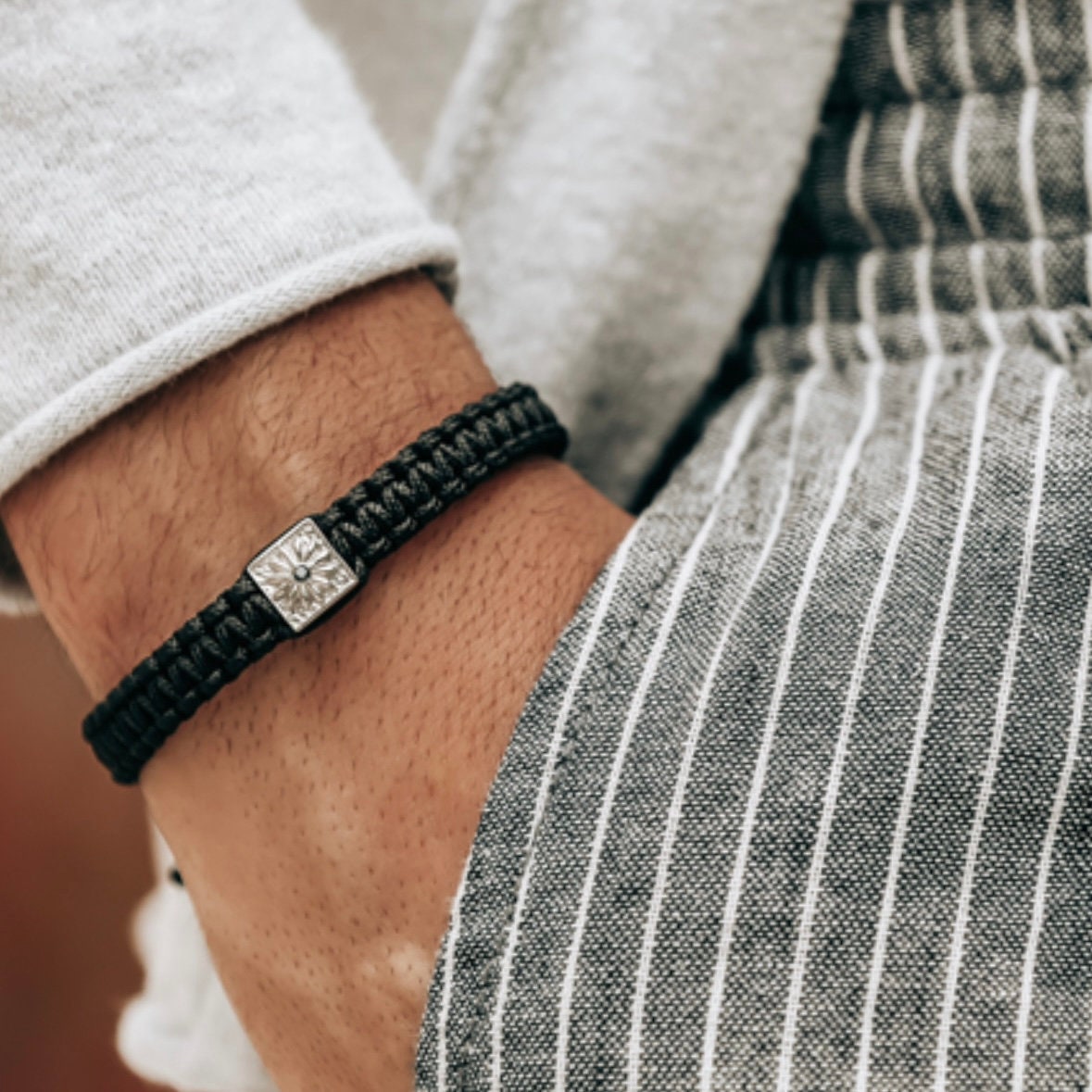 Black Bracelet for Men, Macrame Bracelet With Silver Bead and Black ...