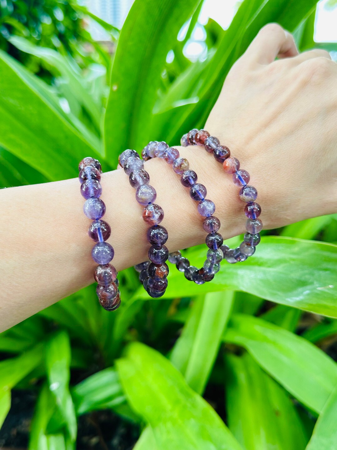 Natural Purple Phantom Bracelet, Purple Phantom Quartz, Amethyst Quartz ...