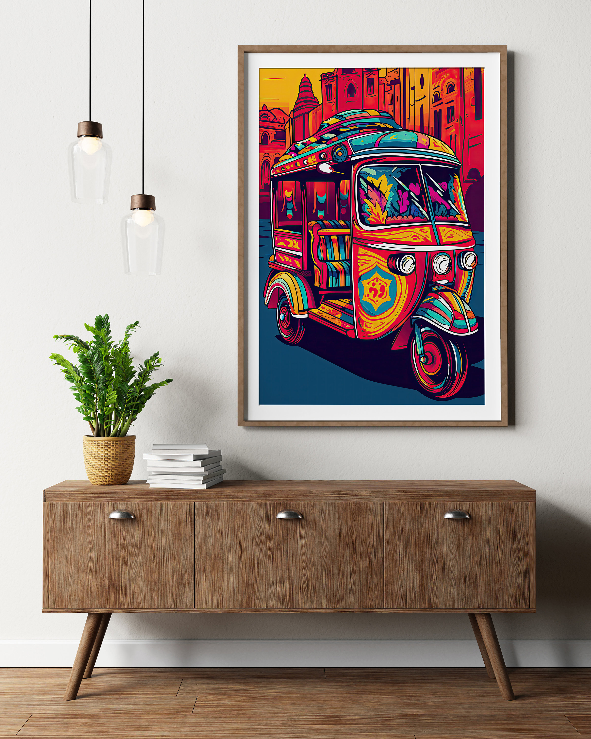 Red Pakistani Rickshaw - Digital Home Decor Wall Art, South Asian Art ...