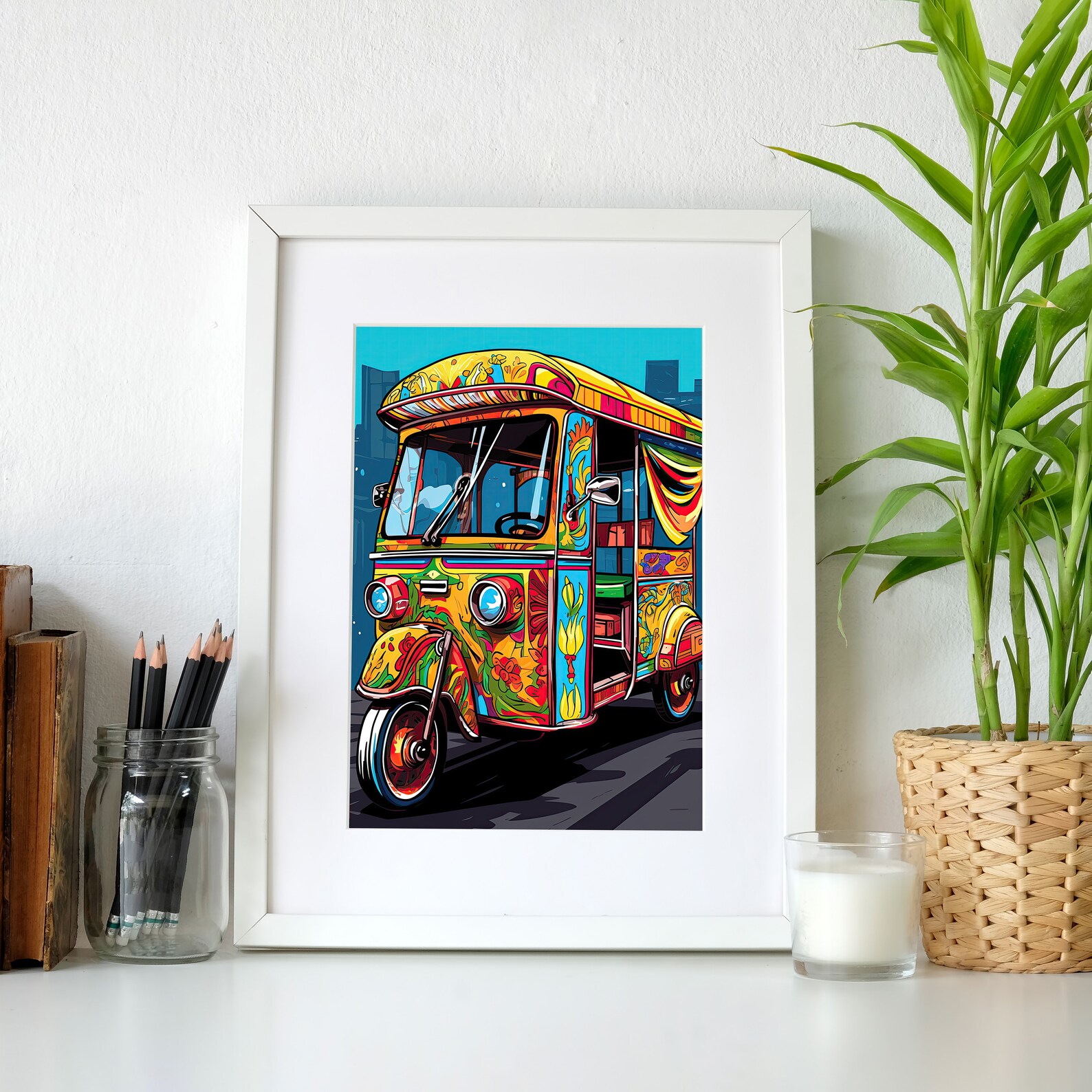 Blue Pakistani Rickshaw Digital Home Decor Wall Art South - Etsy Canada