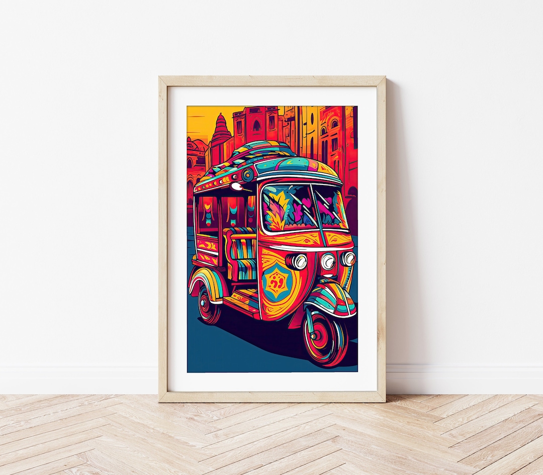 Red Pakistani Rickshaw - Digital Home Decor Wall Art, South Asian Art ...