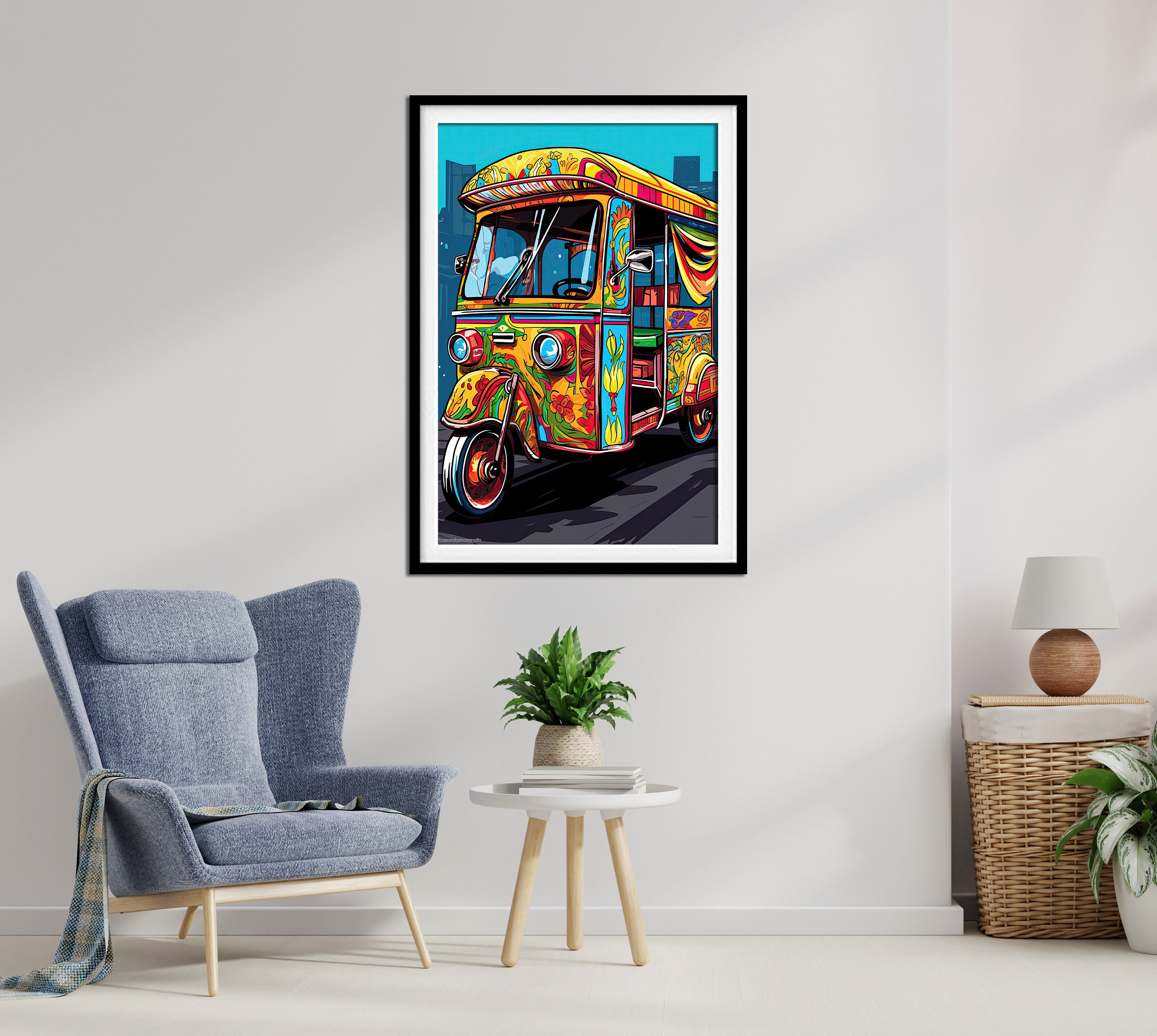 Blue Pakistani Rickshaw - Digital Home Decor Wall Art, South Asian Art ...