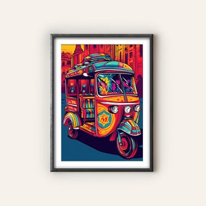 Red Pakistani Rickshaw - Digital Home Decor Wall Art, South Asian Art ...