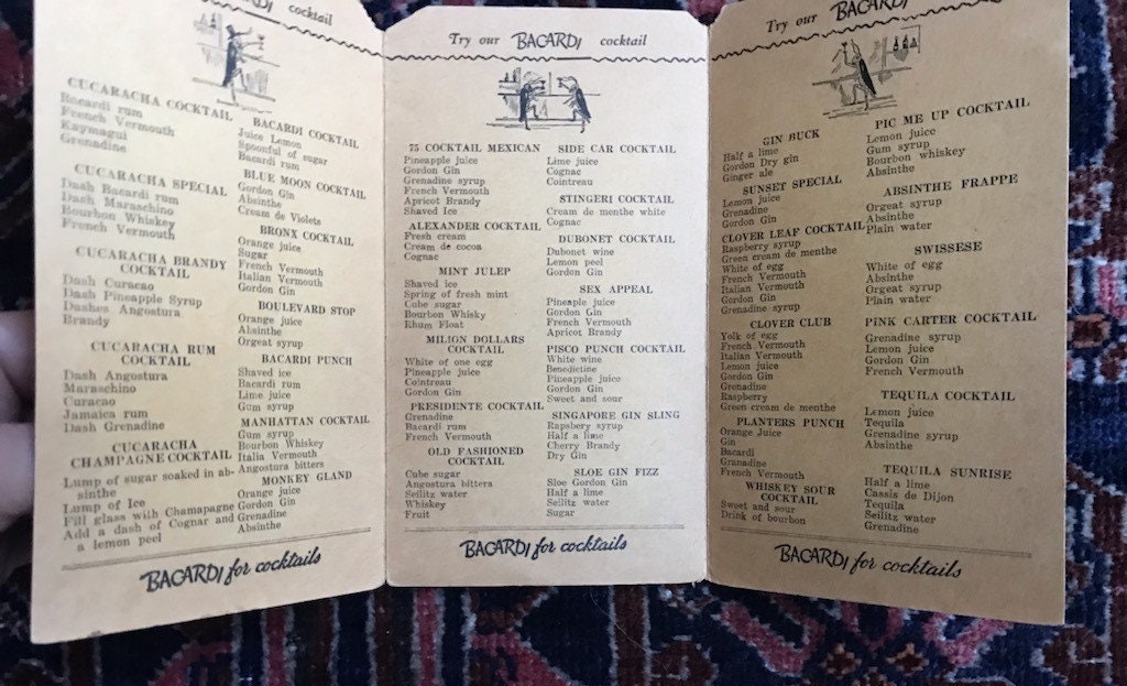 1930's ORIGINAL La Cucaracha Cocktail Club Drink Recipes / Bartender's ...