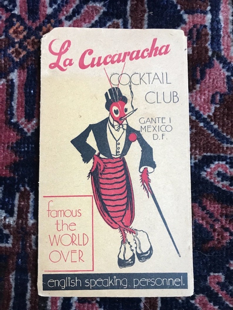 1930's ORIGINAL La Cucaracha Cocktail Club Drink Recipes / Bartender's ...