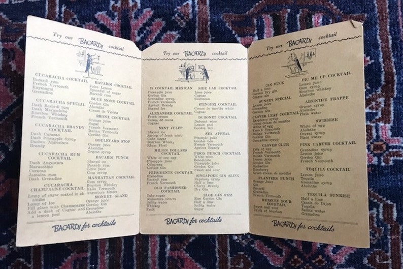 1930's ORIGINAL La Cucaracha Cocktail Club Drink Recipes / Bartender's ...
