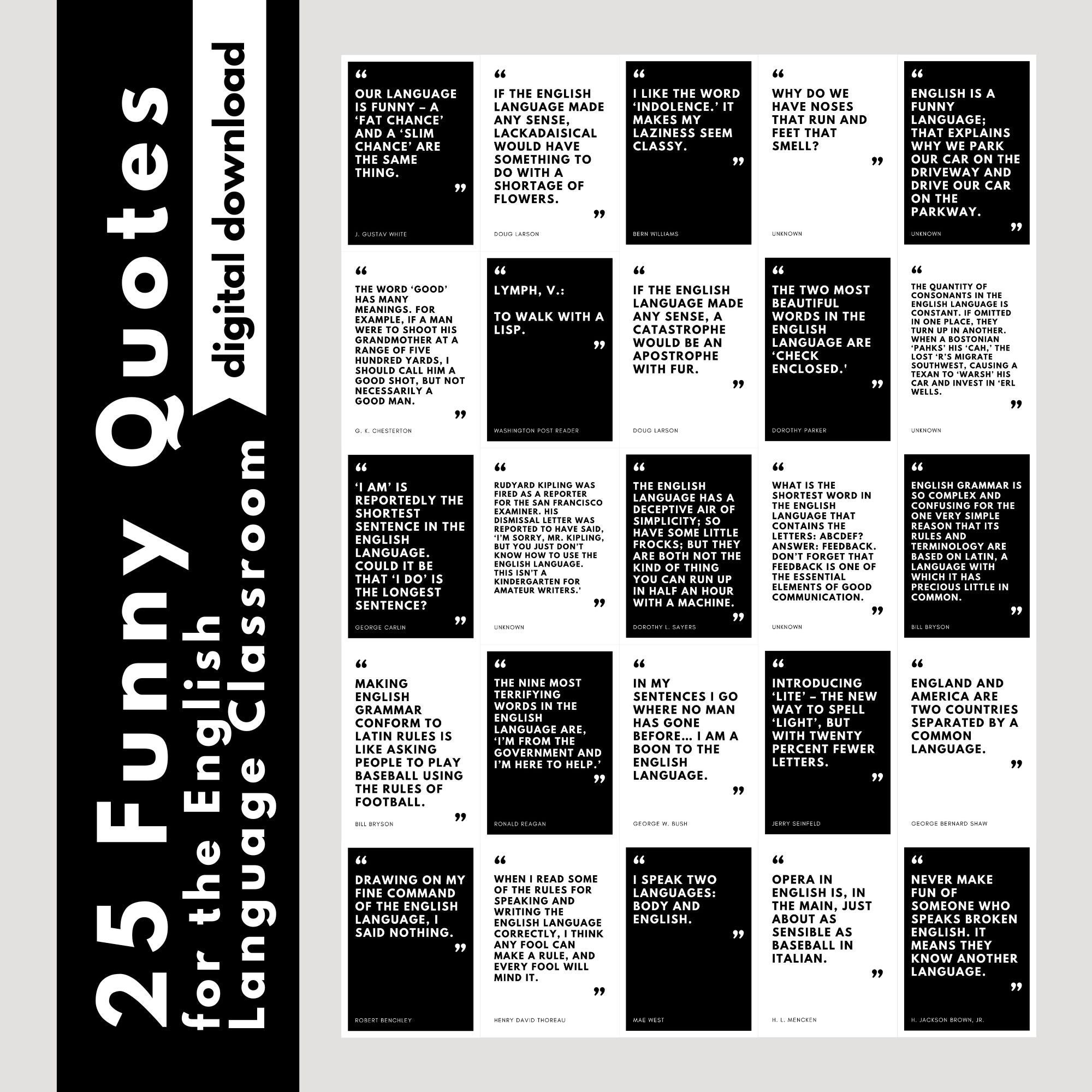 25 Funny Quotes for the English Language Classroom Black & - Etsy