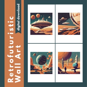 Retrofuturistic Wall Art 8 Pack 70s Retro Space Travel - Etsy