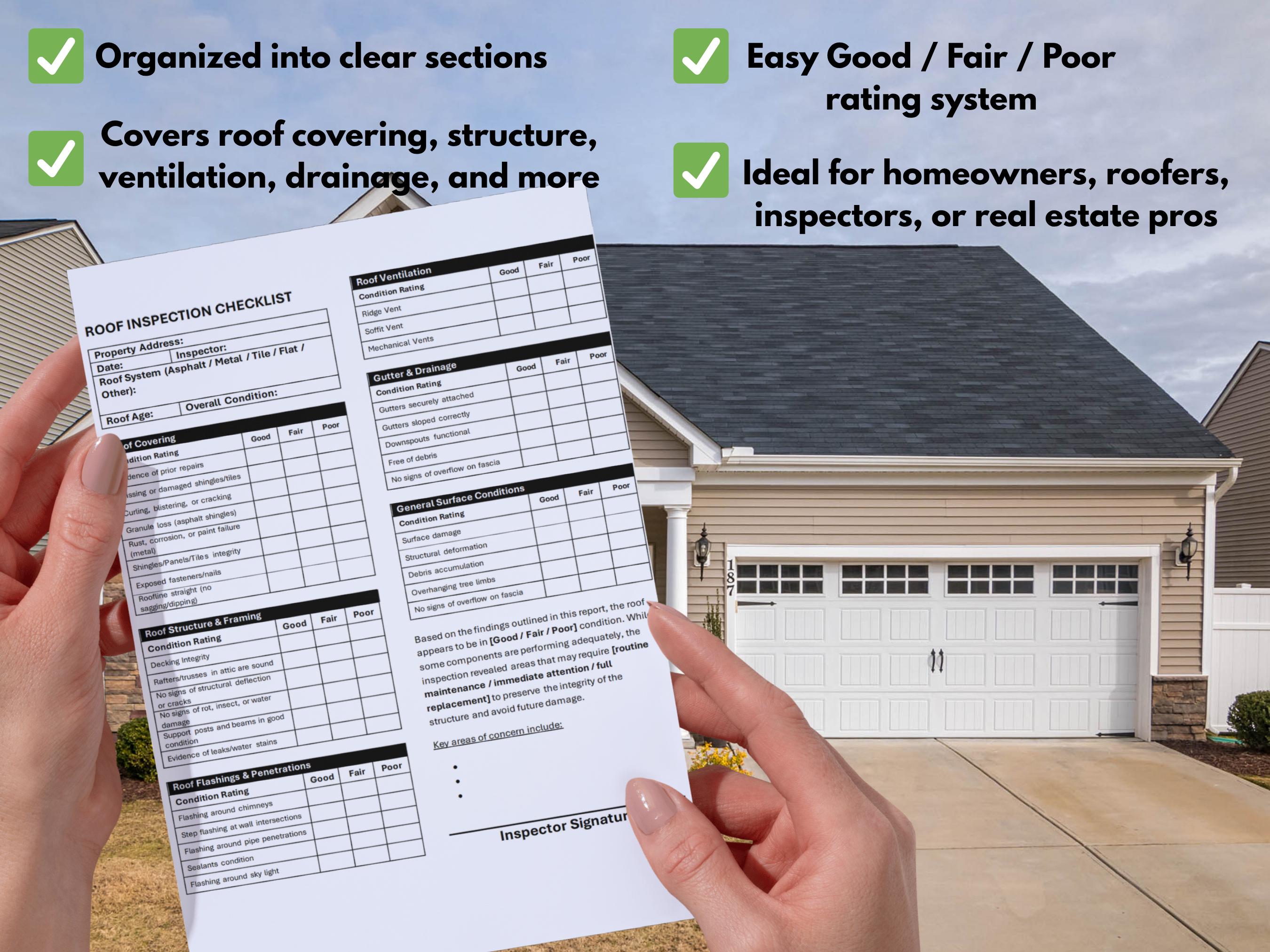 Editable Roof Inspection Checklist | Home or Business (PDF & Word) - Etsy