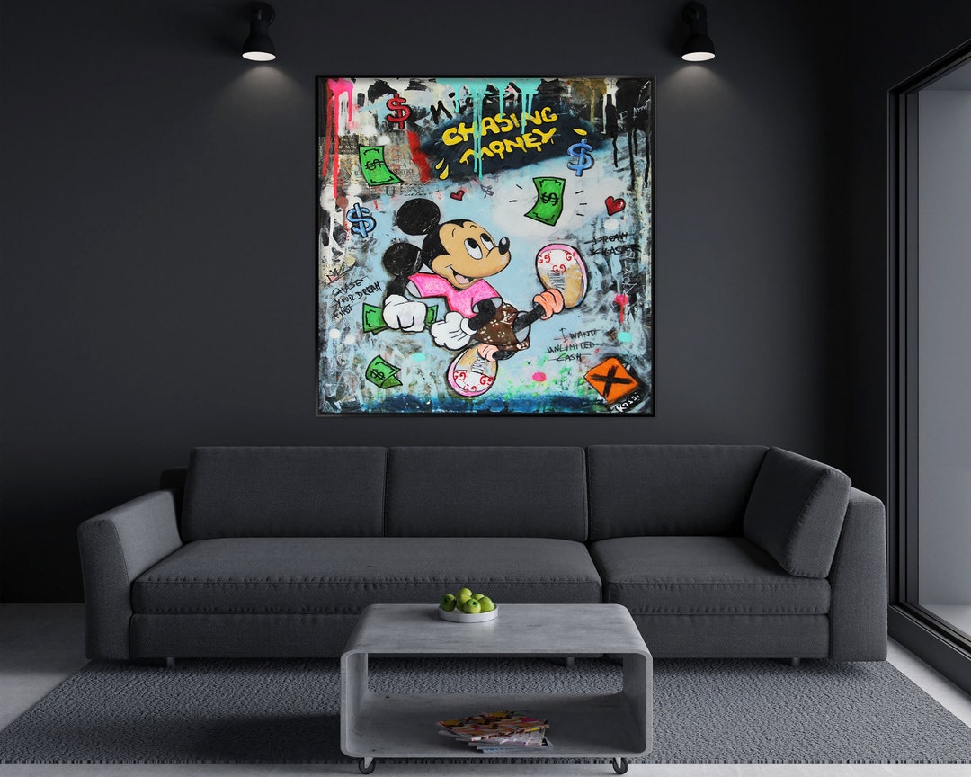 Rich Mickey Mouse Canvas Art Decor, 100% Hand Painted, Pop Art Canvas ...