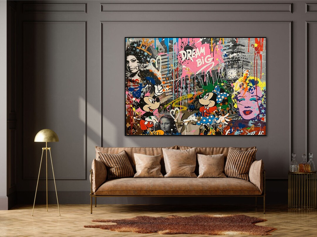 Juxtapose Painting, Dream Big, Mickey and Minnie, Marilyn Monroe, 100% ...