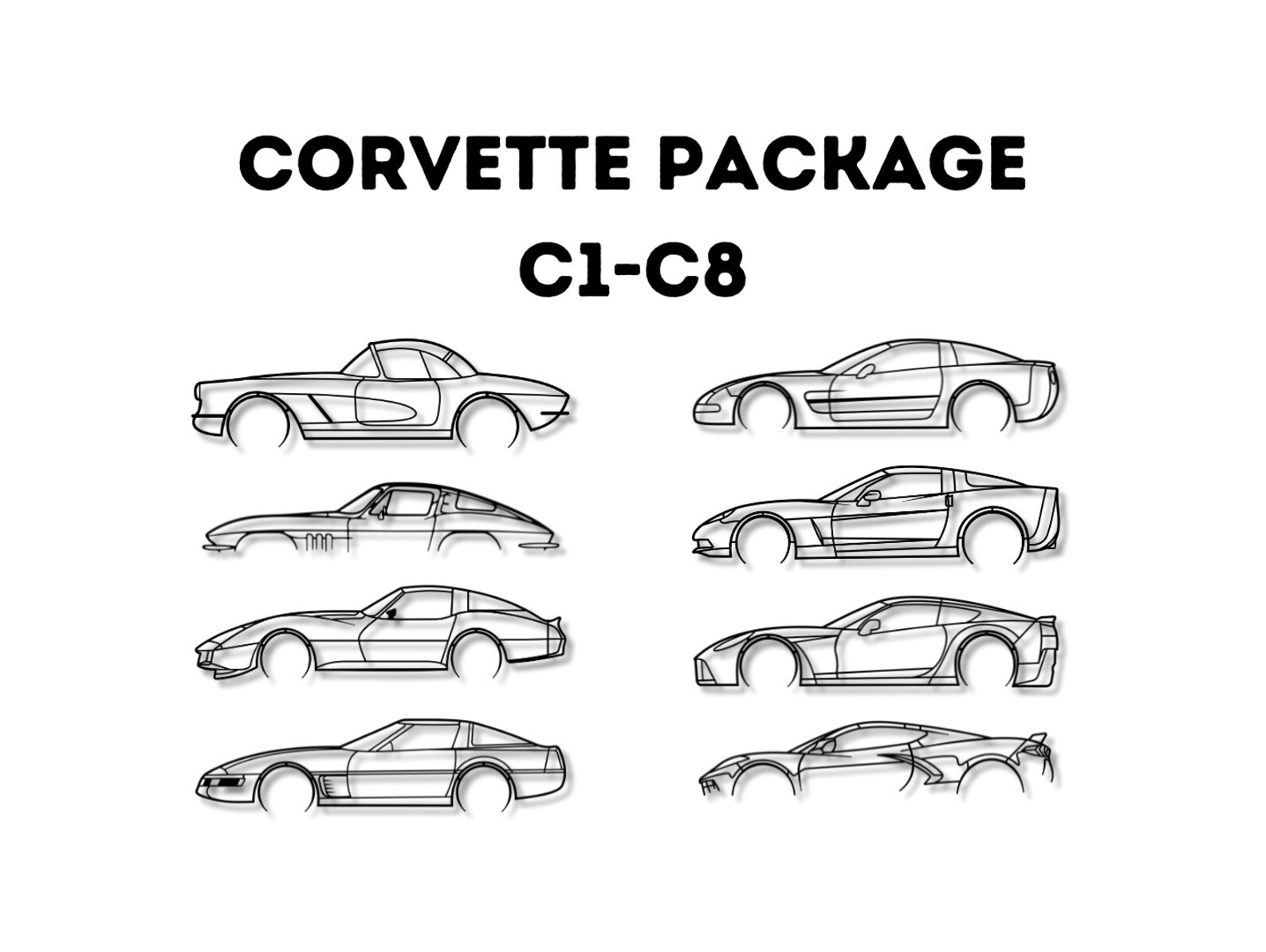 Corvette Silhouette Bundle, All Corvettes Models in One File, Car ...