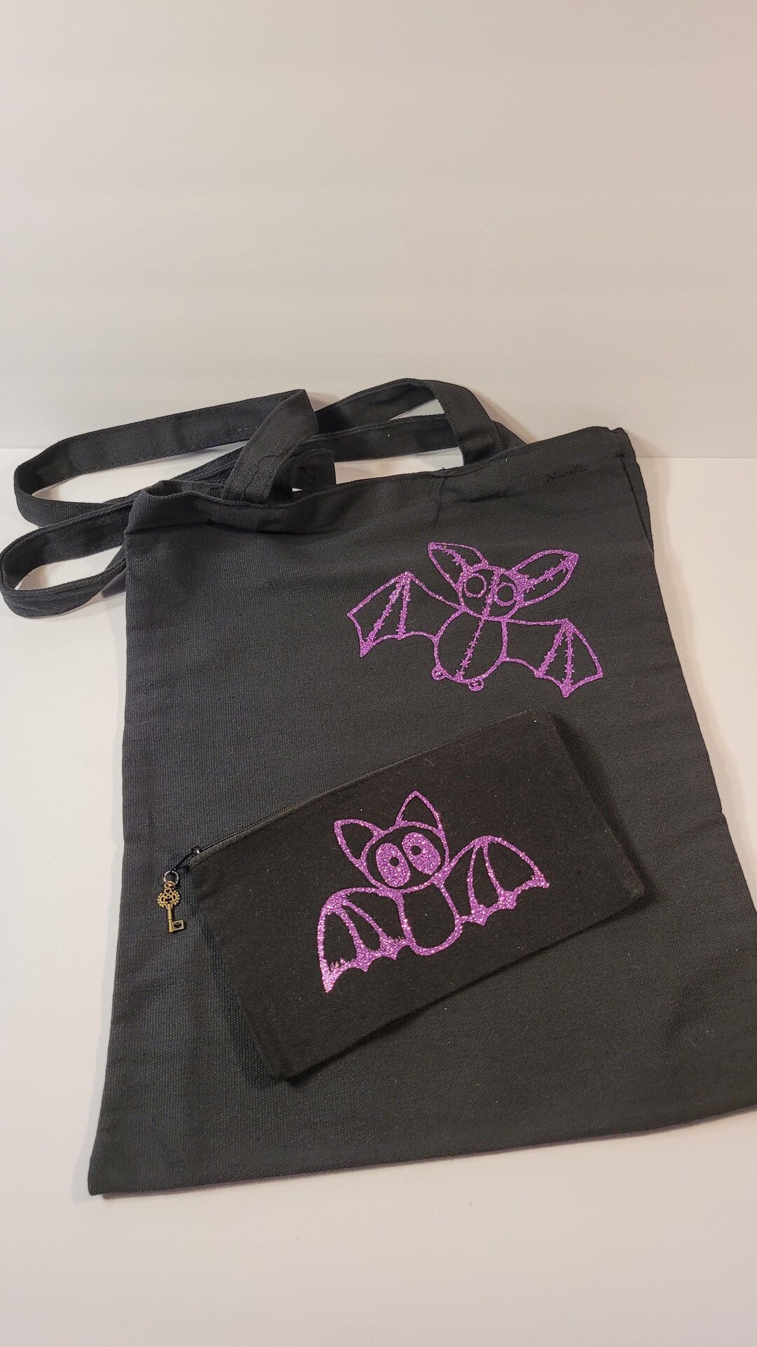 Purple Glitter Bats on Black Bag Set - Etsy