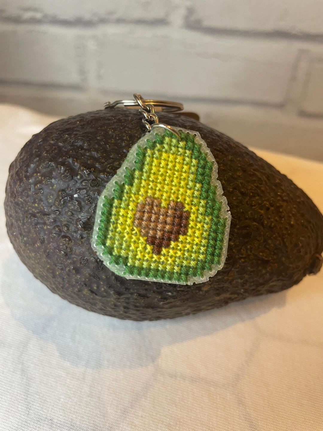 Avocado Key Ring - Handmade, Cross Stitch, Avocado Lovers, Gift Idea ...