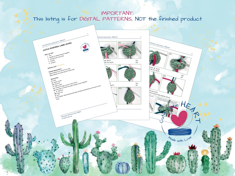 Amigurumi Cactus Echeveria Large Leaves Crochet Pattern - Instant PDF ...