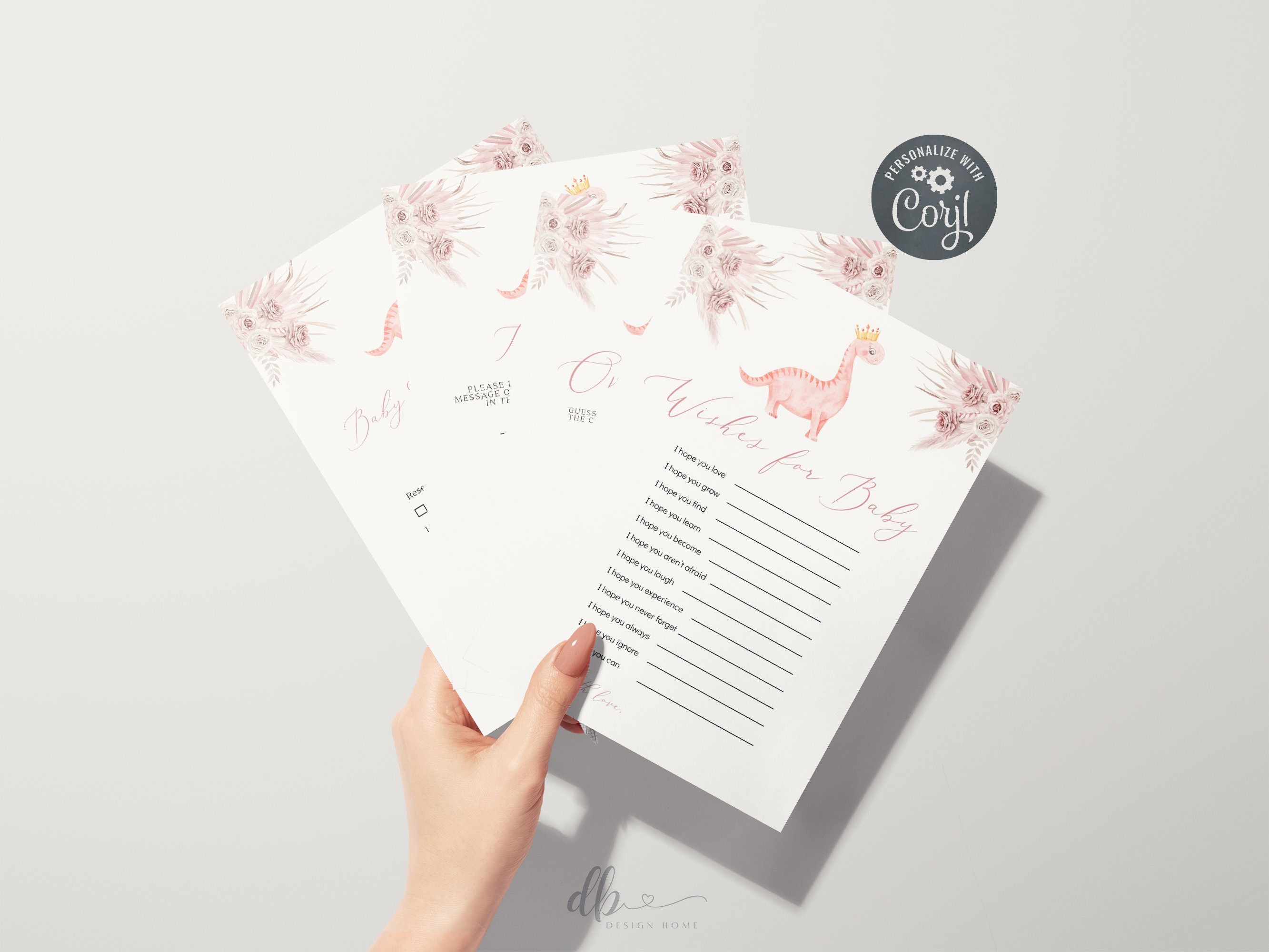 Editable It's a Girl Dinosaur Boho Baby Shower Games Bundle, Pink ...