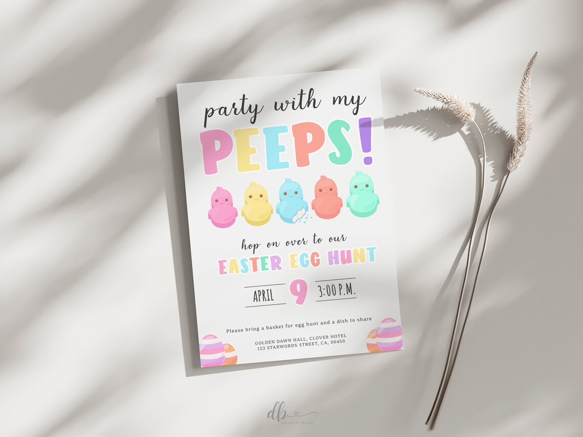 Editable Easter Egg Hunt Invitation, Party With My Peeps Invite, Spring ...
