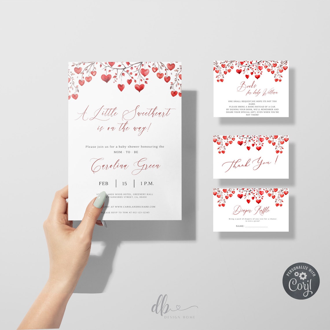 Editable Little Sweetheart Baby Shower Invite Bundle, Hearts Baby ...