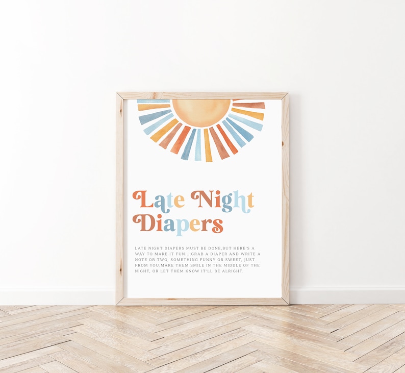 Late Night Diapers Sign, Sunshine Baby Shower, Here Comes the Son, Ray ...