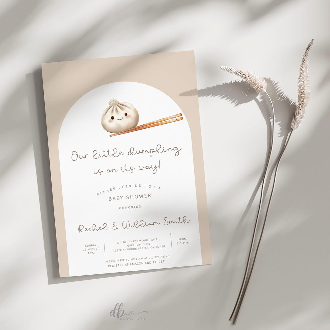 Editable A Little Dumpling on the Way Baby Shower Invitation, Beige ...