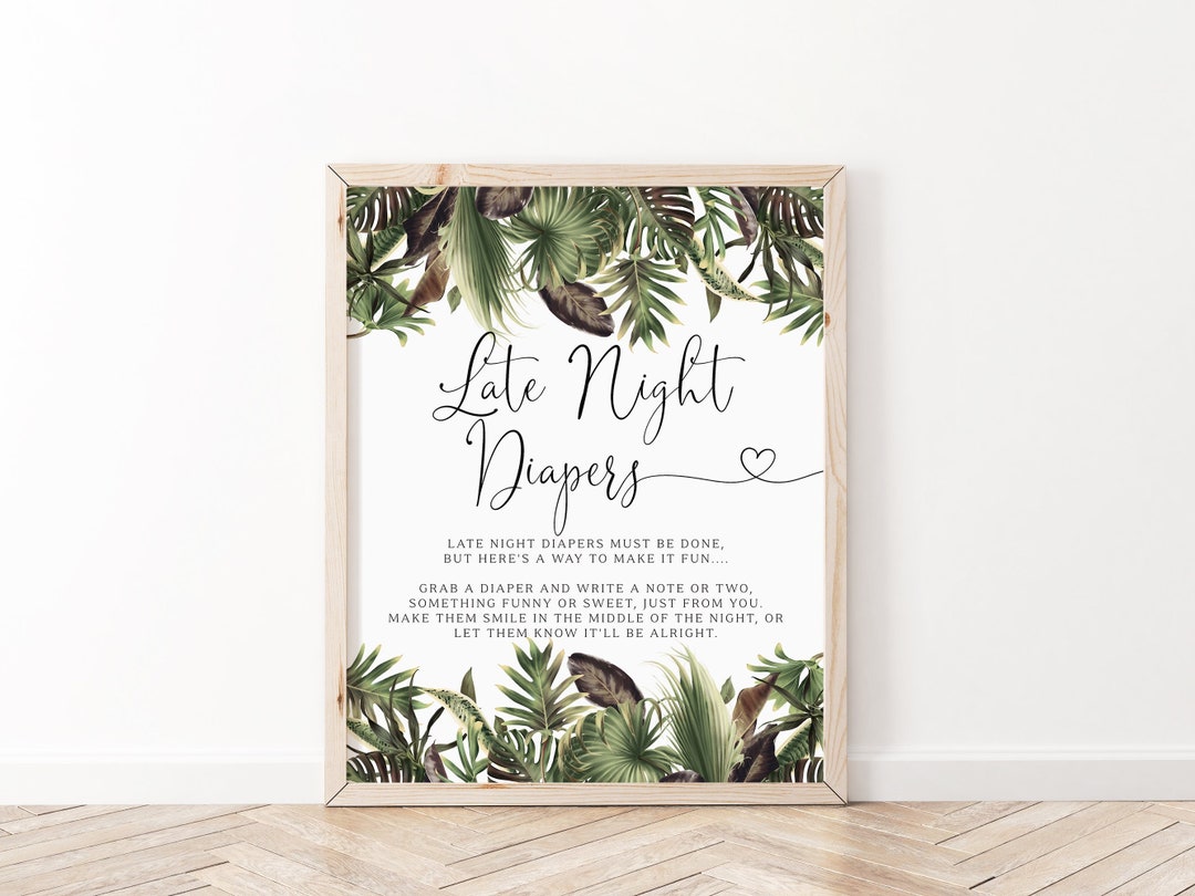 Jungle Theme Late Night Diapers Sign, Jungle Theme Baby Shower Signs ...
