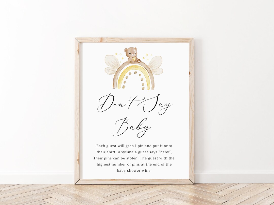 We Can Bearly Wait Baby Shower Don't Say Baby Sign, Boho Rainbow Baby ...