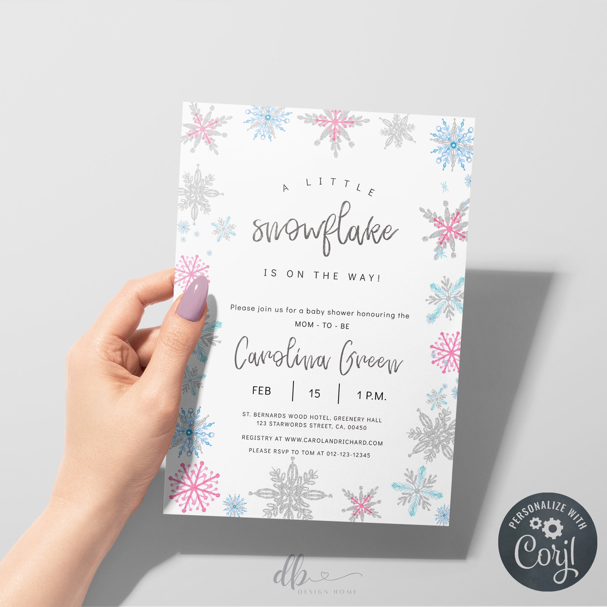 Editable A Little Snowflake is on the Way Invitation, Gender Neutral ...