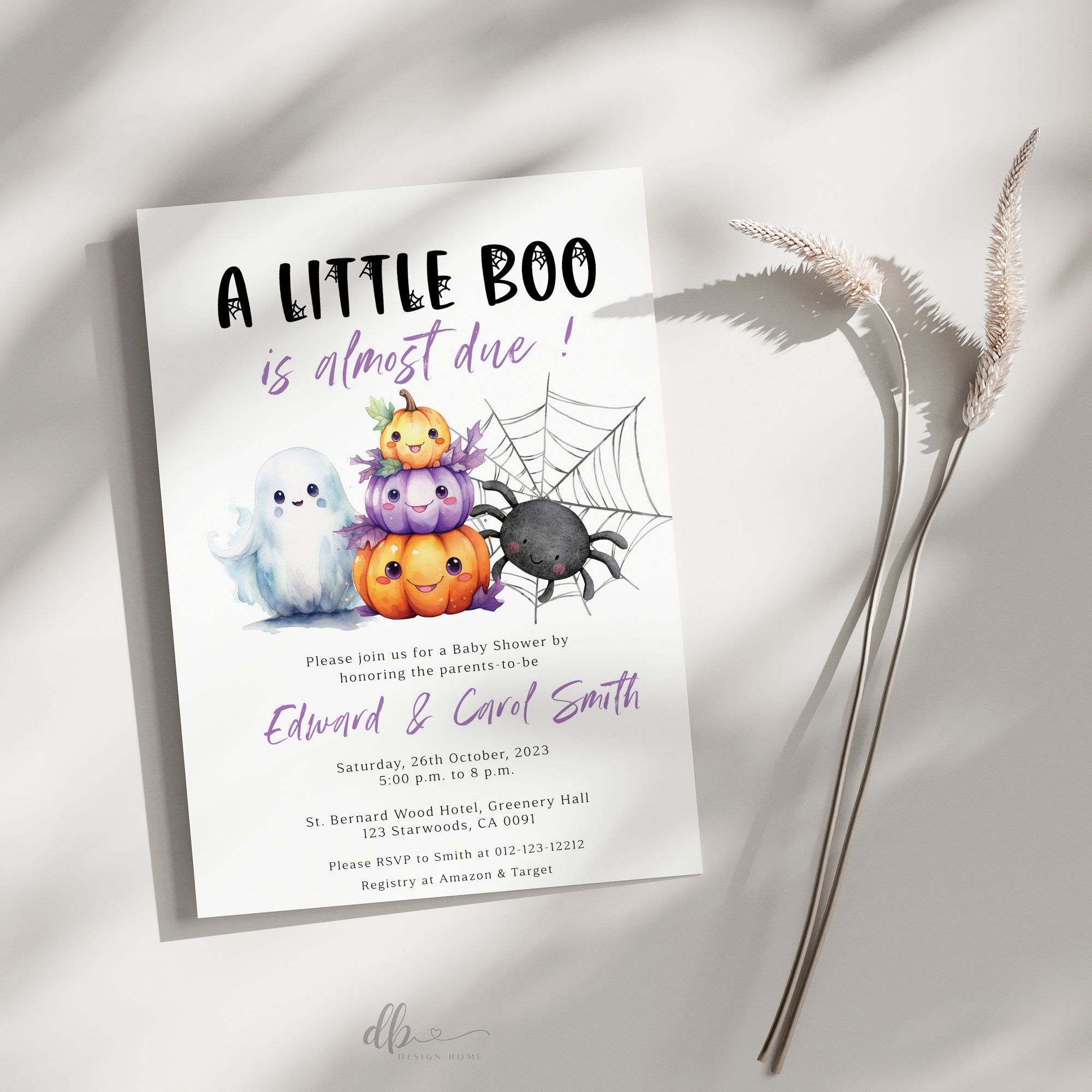 Editable A Little Boo is Almost Due Invitation Bundle, Simple Halloween ...