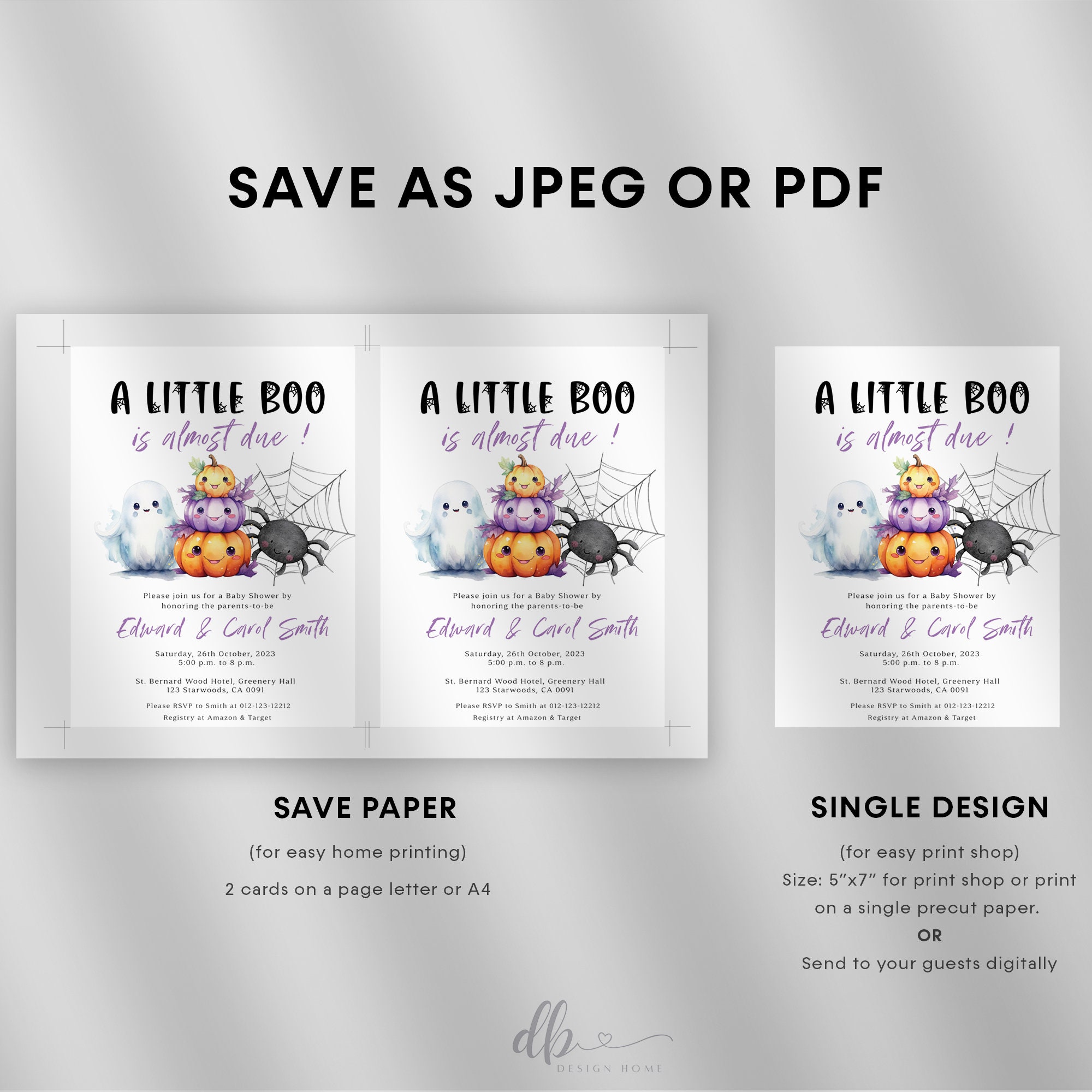 Editable A Little Boo is Almost Due Invitation Bundle, Simple Halloween ...