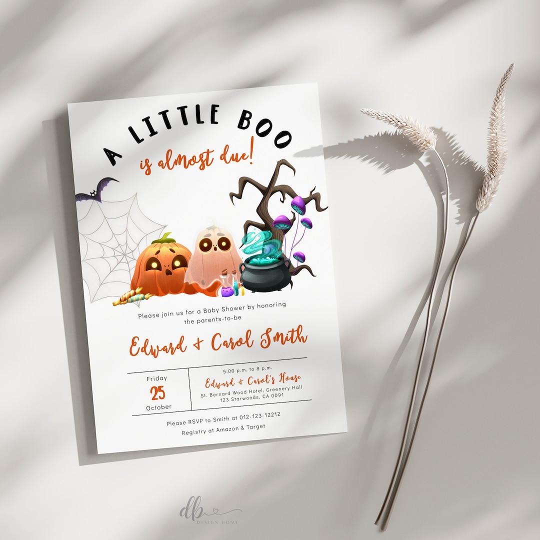 Editable A Little Boo is Almost Due Invitation, Cute Halloween Baby ...