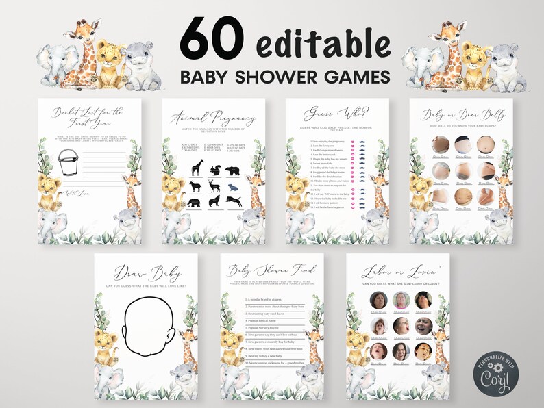 Editable Safari Animals Baby Shower Game Bundle Jungle - Etsy Canada